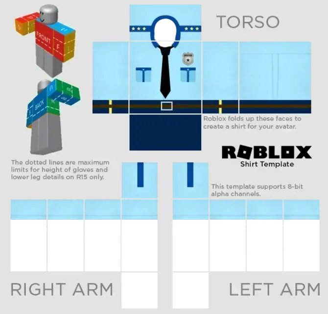 Policeman Uniform Roblox衣服 免費設計模板，供應給所有創作需求：Pixlr